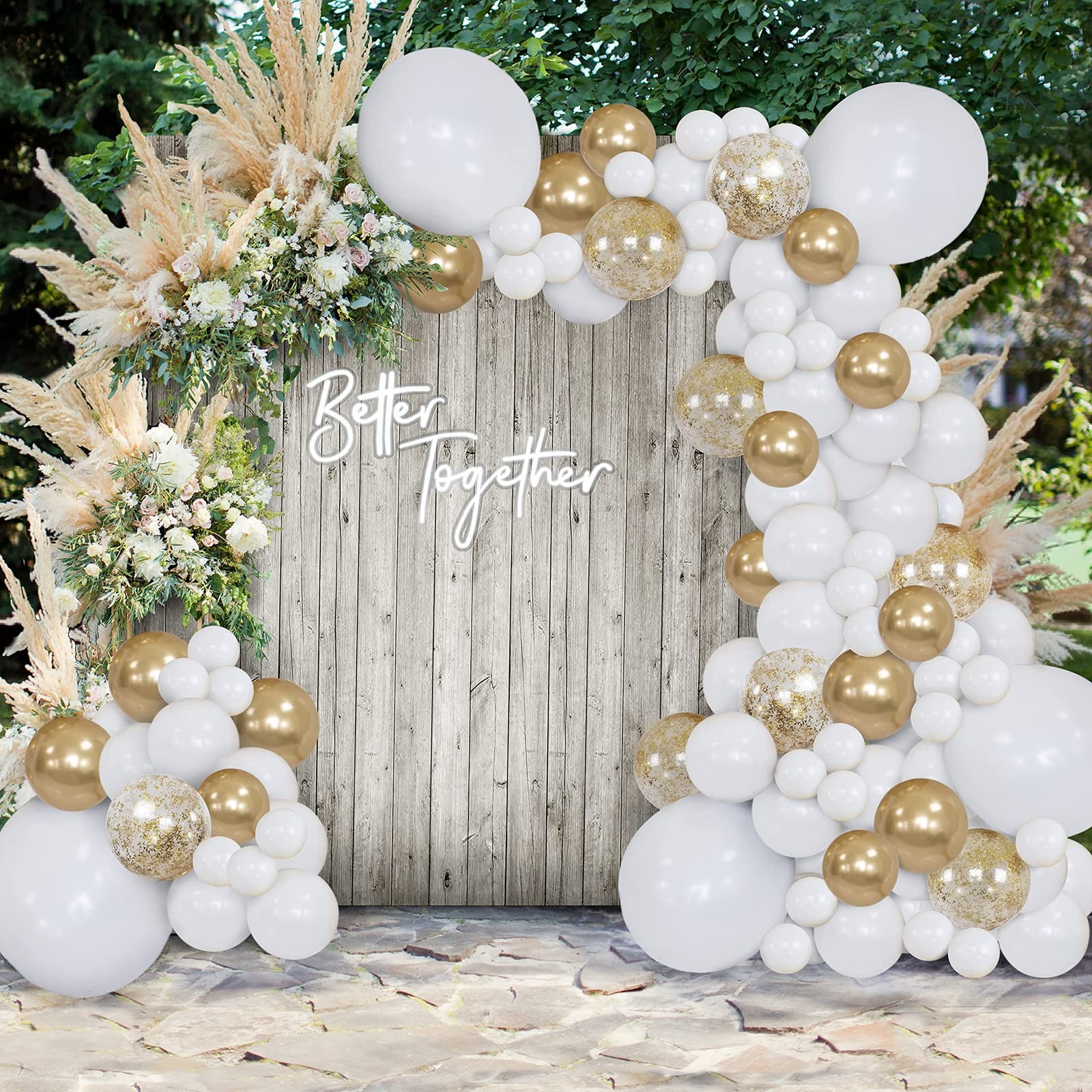 DIY White Gold Balloons Kit - 178 pcs Balloon Arch Garland Kit Include White Metallic Gold Confetti Balloons for First Communion Baptism Wedding Bridal Baby Shower Birthday Party Decorations Backdrop