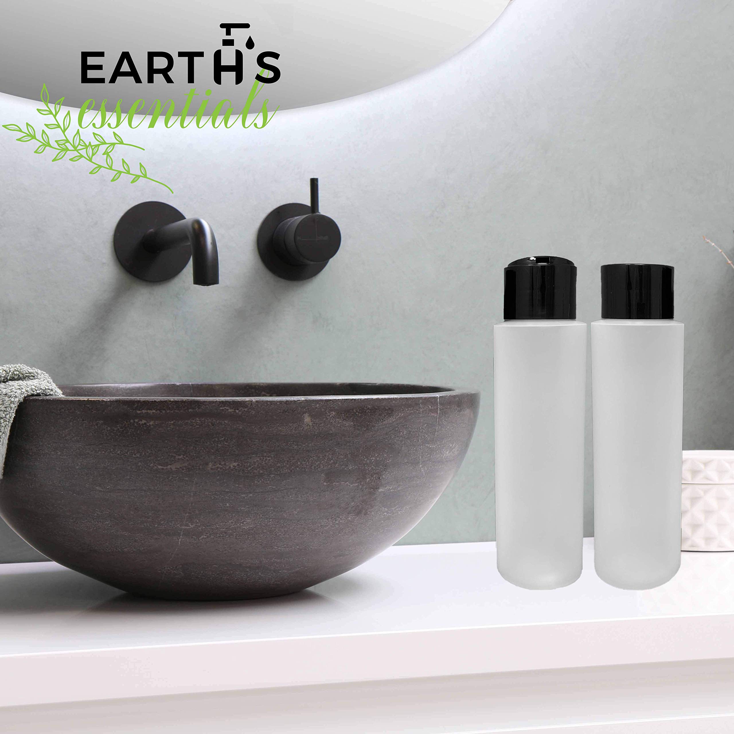 Earth's Essentials 2 Pack Refillable 16 Ounce HDPE Squeeze Bottles With Stand On The Cap Dispenser Tops-Great For Lotions, Shampoos, Conditioners and Massage Oils From (BLACK CAP)