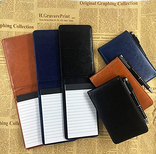 Leoyoubei Mini Pocket Notepad Holder Included with 50 Lined Sheets,Refillable,with Notebook Refills,Memo Book Refills 5 Pack 3x5 Inch Sized Writing Pad with 30 Lined Paper Per Note Pad (Blue)