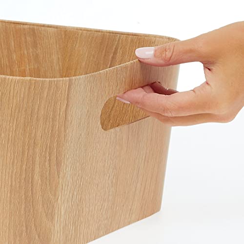 mDesign Wood Print Food Bin Box with Handles - Rustic Basket for Kitchen and Pantry Vegetable and Potato Storage - Perfect for Garlic, Onions, Fruit, and More - 12" Long - 2 Pack - Natural
