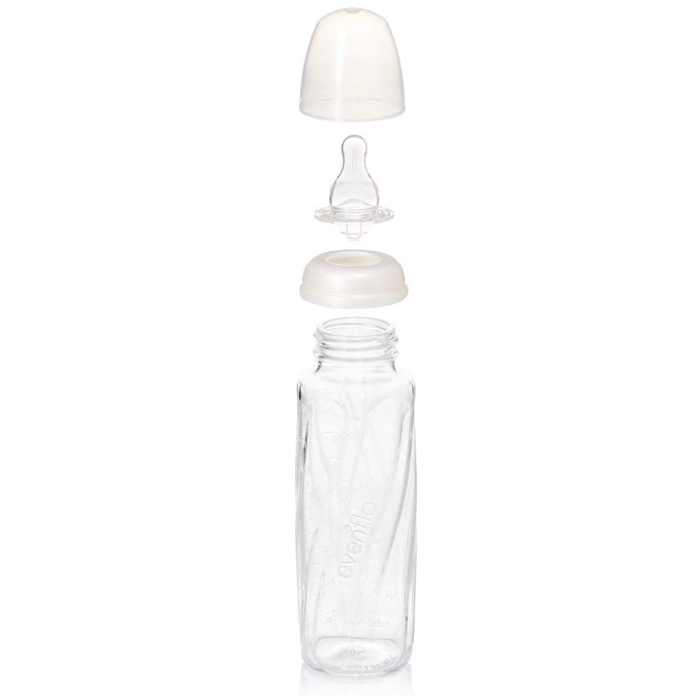 Evenflo Feeding Glass Premium Proflo Vented Plus Bottles for Baby, Infant and Newborn - Helps Reduce Colic - Clear, 8 Ounce (Pack of 6)