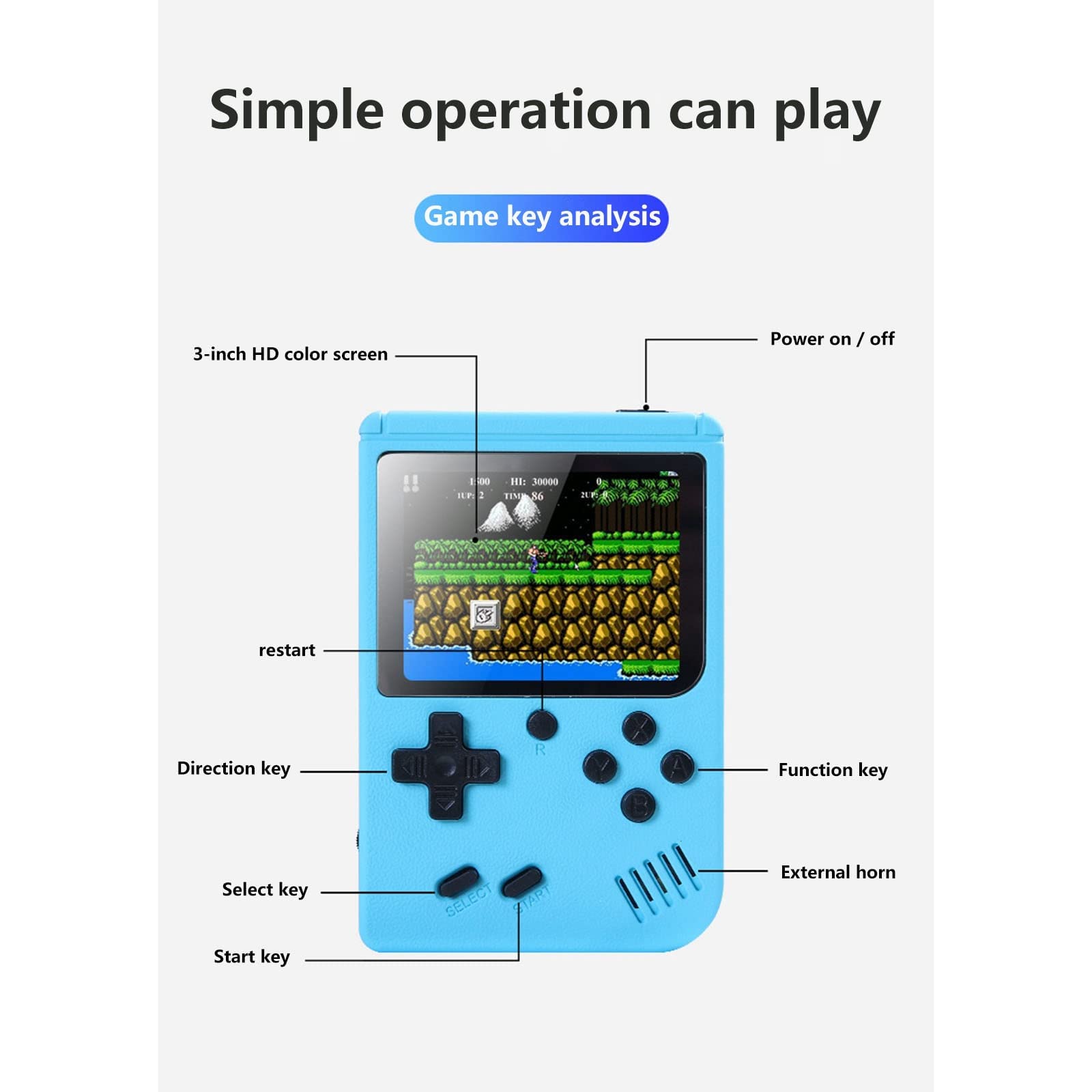 BEYOLO Retro Handheld Game Console，Portable Retro Game Console with 500 Classical FC Games，Support for Connecting TV & Two Players Portable Video GameToys Gifts for Kids Adults (Grey, 8cm2.5cm12cm)