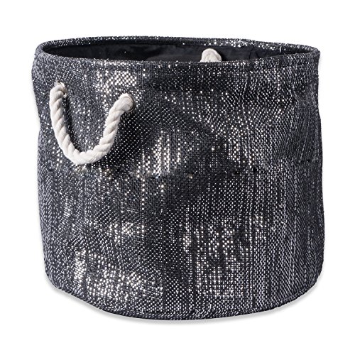 DII Woven Paper Storage Bin, Metallic Lurex, Black, Small Round