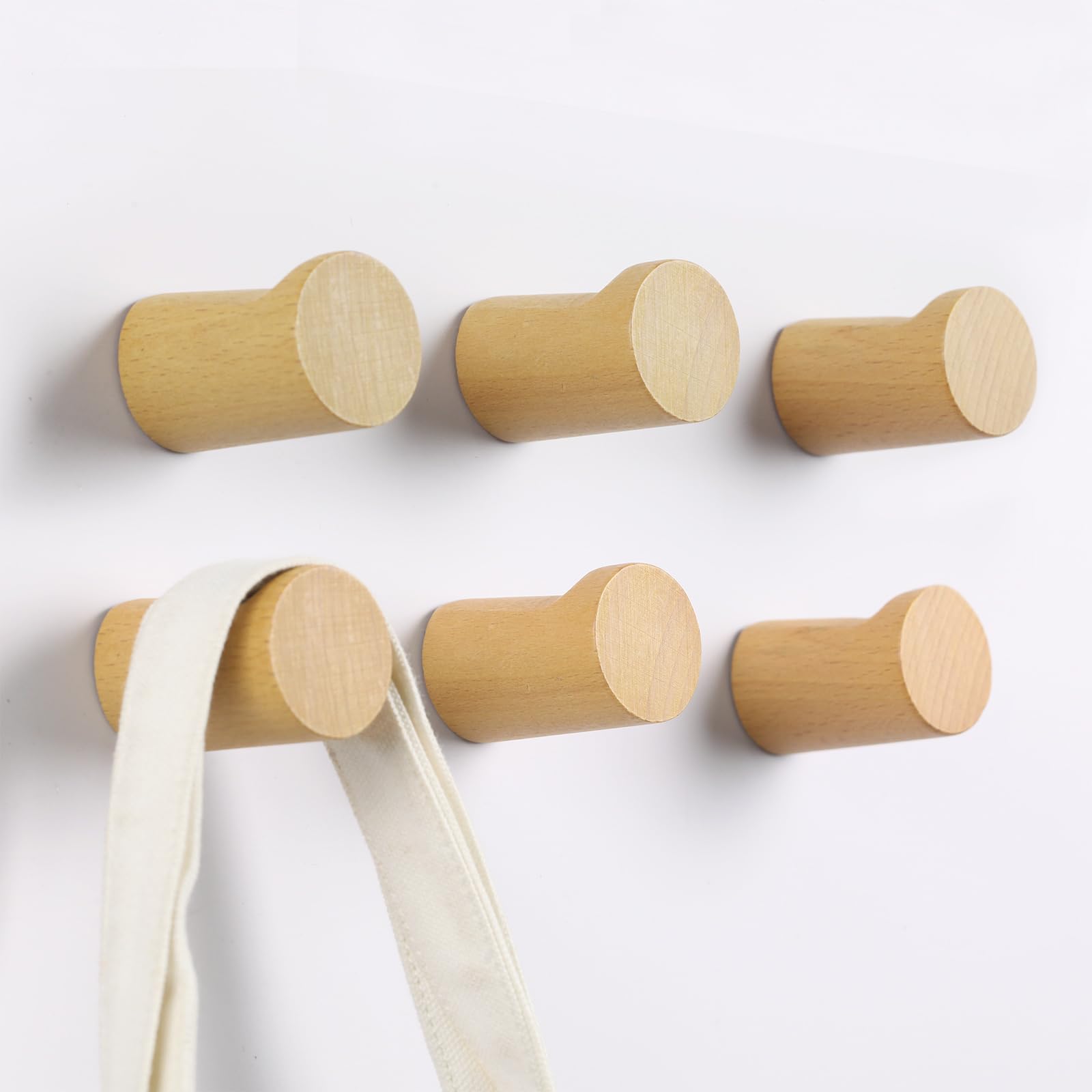 Natural Wood Wall Hooks Rustic Wood Coat Hooks Wall Mounted Minimalist Wooden Hat Hanger for Wall Decorative Entryway Hooks for Hanging Coat, Cap, Backpack, Purse Wood Hooks Wood Towel Hook 6 Pack