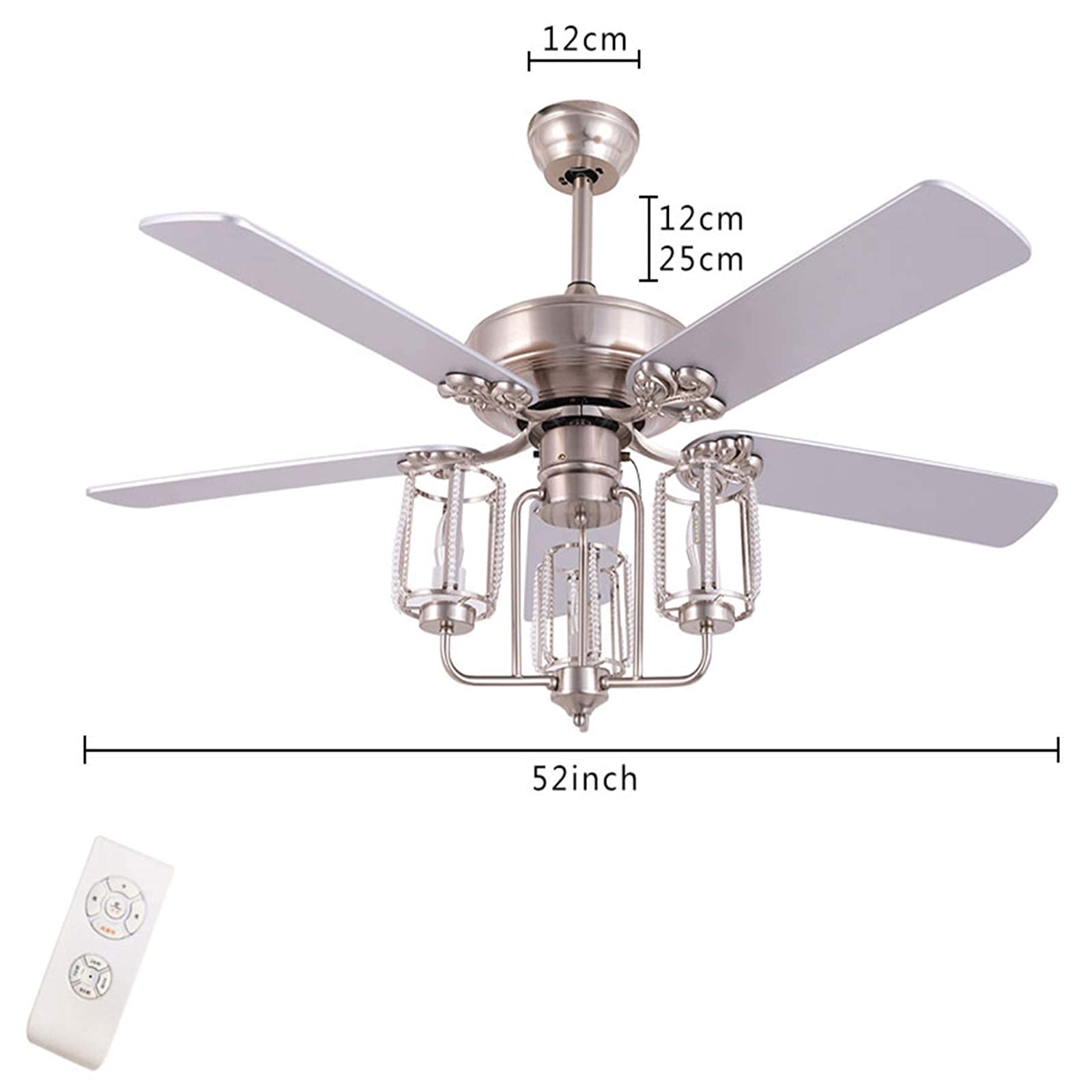 52Inch LED Vintage Ceiling Fan Classical Fan with 3 Lights Reversible Blades 3 Speed Ceiling Fan Mute Motor for Bedroom Living Room …
