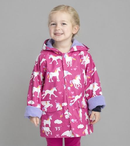 Hatley Girls' Little Button-Up Printed Rain Jacket, Rainbow Unicorns, 5 Years