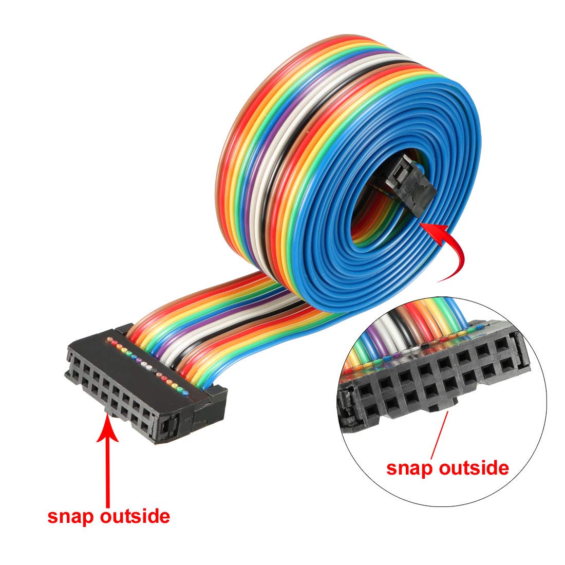 uxcell IDC Rainbow Wire Flat Ribbon Cable 16 Pins 148cm Length 2.54mm Pitch Type-C
