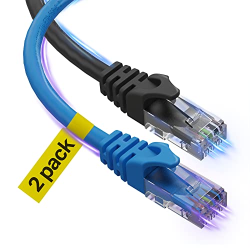 Cat6 Ethernet Cable, 15 Feet (2 Pack) LAN, UTP (4.5 Meters) Cat 6, RJ45, Network, Patch, Internet Cable - 15 ft