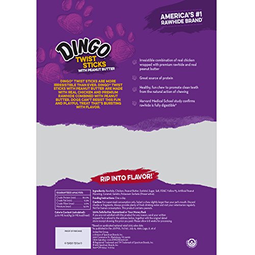 Dingo Twist Sticks with Peanut Butter, Rawhide Chew, 25-Count