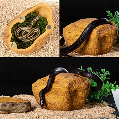 REPTIZOO Reptile Hide Cave, Snake Cave and Hides, 3-in-1 Magnetic Attraction Cave for Snake, Ball Python, Geckos Reptiles (Large Size)