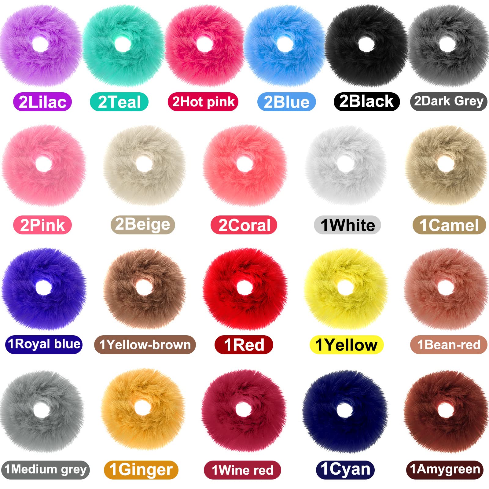 WILLBOND 30 Pieces Fuzzy Scrunchies Bulk Pompom Ball Elastic Hair Ties Fluffy Ponytail Holders Band for Women Hair Accessories, 21 Colors