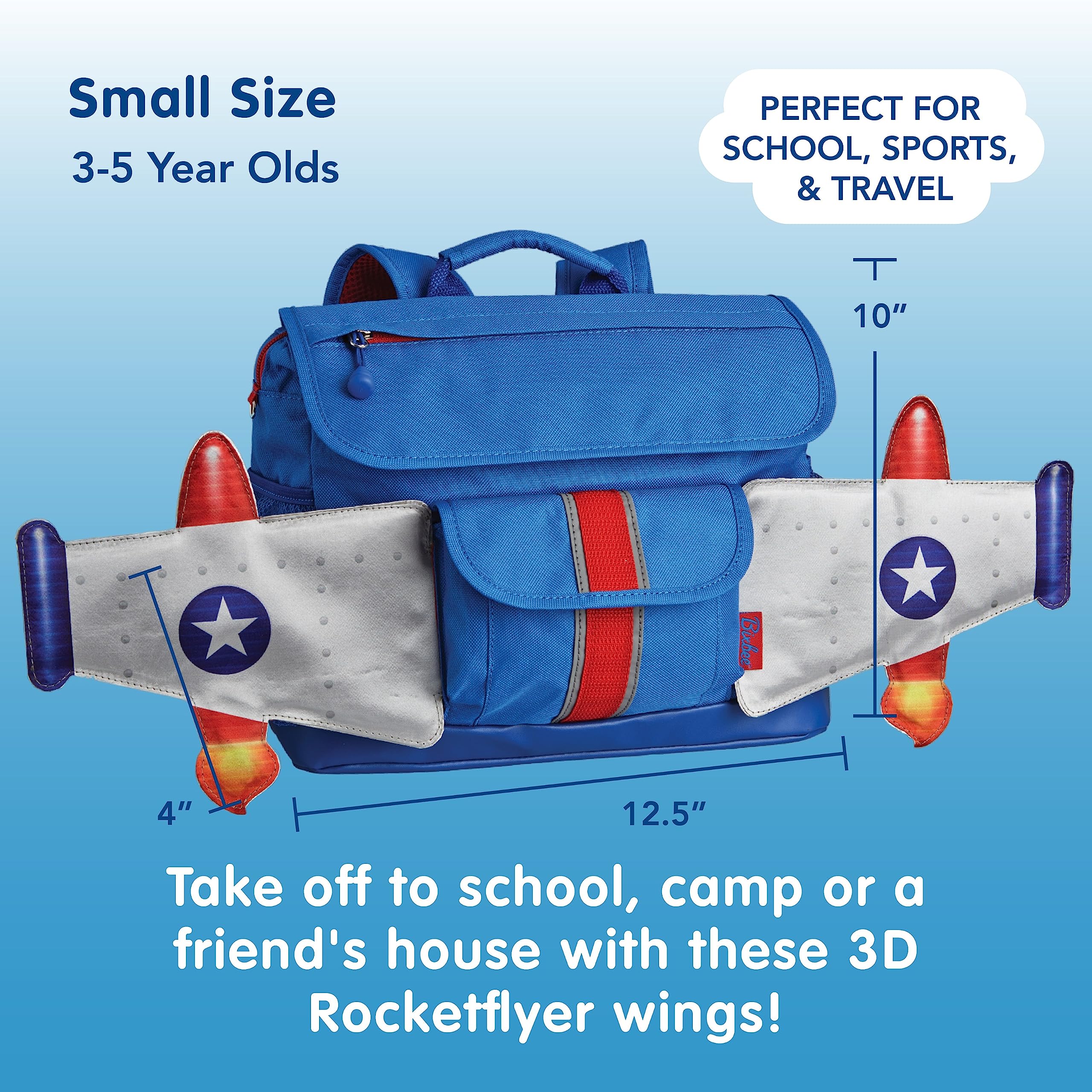 Bixbee Little Boy's Rocketflyer Backpack, Blue Rocket Bookbag with Wings