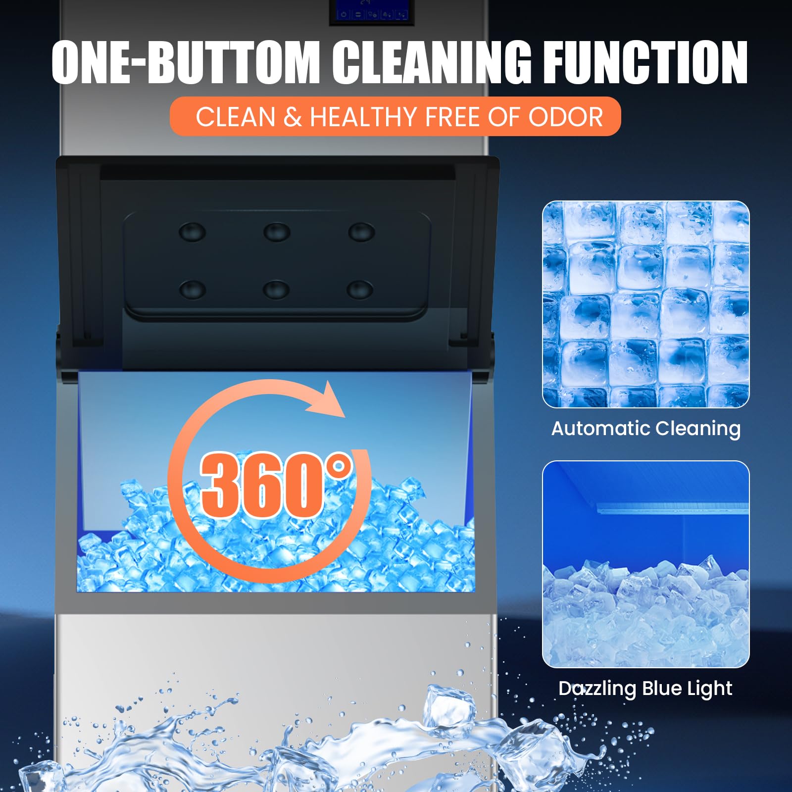 350Lbs/24H Commercial Ice Maker Machine, Pro Compressor&ETL Approval, Industrial Ice Machine, 250Lbs Storage Bin, 700W Auto Self-Cleaning, Stainless Steel Ice Maker for Bar/Cafe/Restaurant/Business