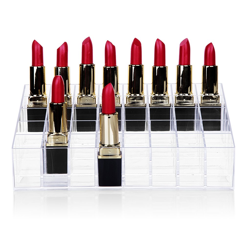 HBlife Lipstick Holder, 40 Spaces Clear Acrylic Lipstick Organizer Display Stand Cosmetic Makeup Organizer for Lipstick, Brushes, Bottles, and More