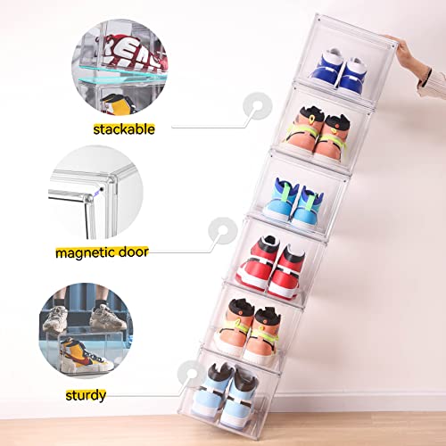 Attelite 3 Pack X-Large Drop Front +6 Pack Large Side Open Clear Plastic Shoe Organizer Box, Stackable Shoe Containers for Display Sneakers