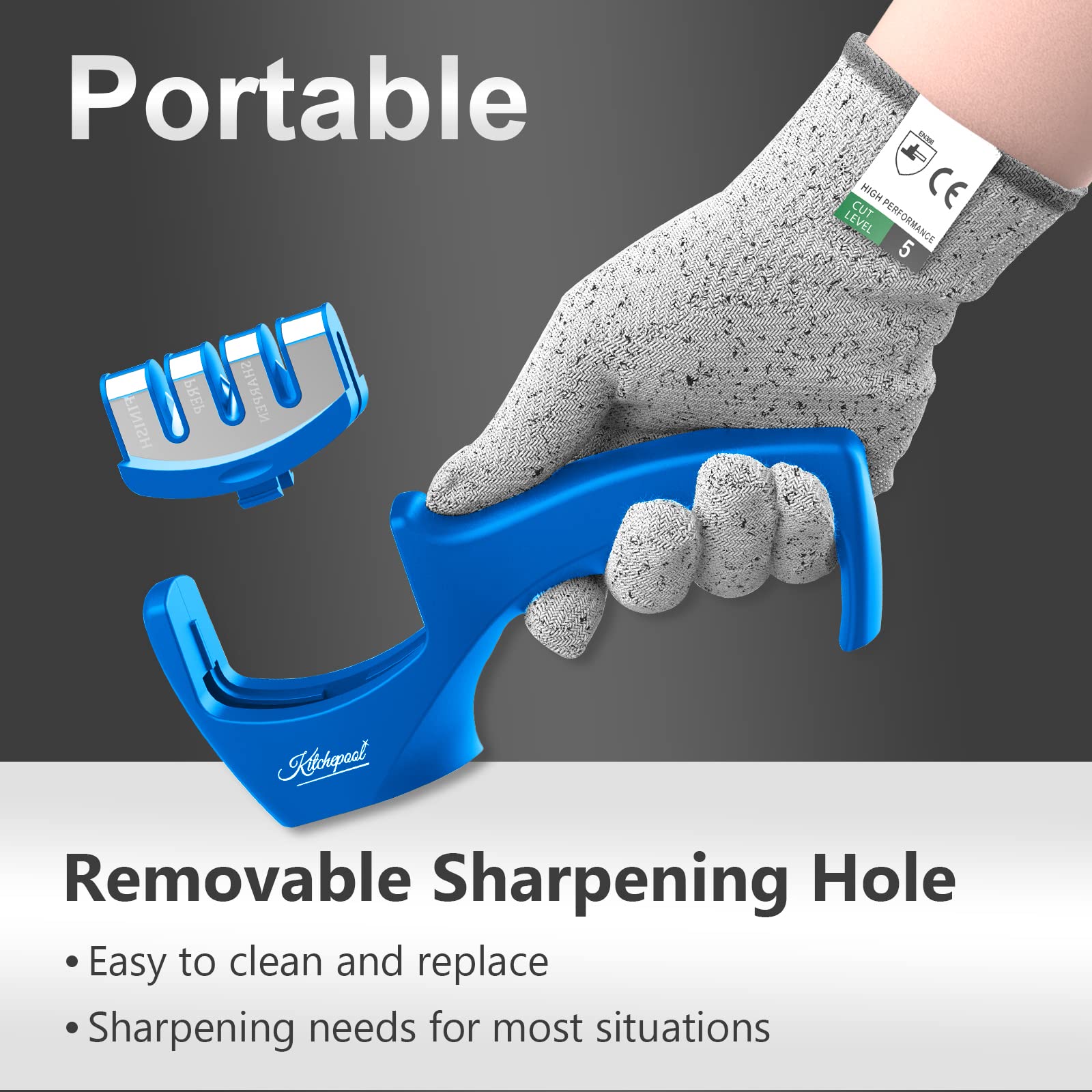 4-in-1 Knife Sharpener Kit with Cut-Resistant Glove, 9-Stage Quality Kitchen Knife Accessories to Repair, Grind, Polish Blade, Professional Knife Sharpening Tool for Kitchen Knives (Blue)