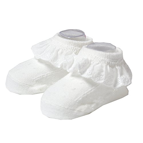 EPEIUS 5 Pack Baby-Girls Eyelet Frilly Lace Socks Newborn Princess Ankle Socks for 0-3 Months,Bow Pattern,White/Ivory/Pink/Purple/Green,Shoe Size 0-1