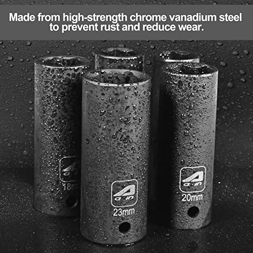 AAIN 15-Piece 1/2 Inch Drive Metric Deep Impact Socket Set,6-Point,10mm to 24mm 1/2 Socket Set, A029