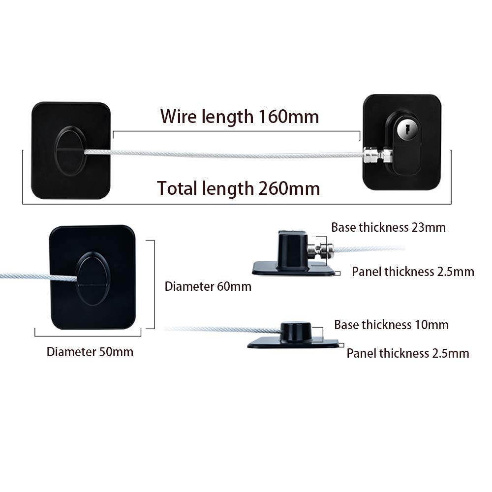 Refrigerator Lock,4 Pack Cabinet Locks Child Safety Latches with Strong Adhesives and Keys, Child Safety Strap Locks, Baby Locks for Cabinets, Drawers, Windows, Easy Install and Use(4 Pack (Black)