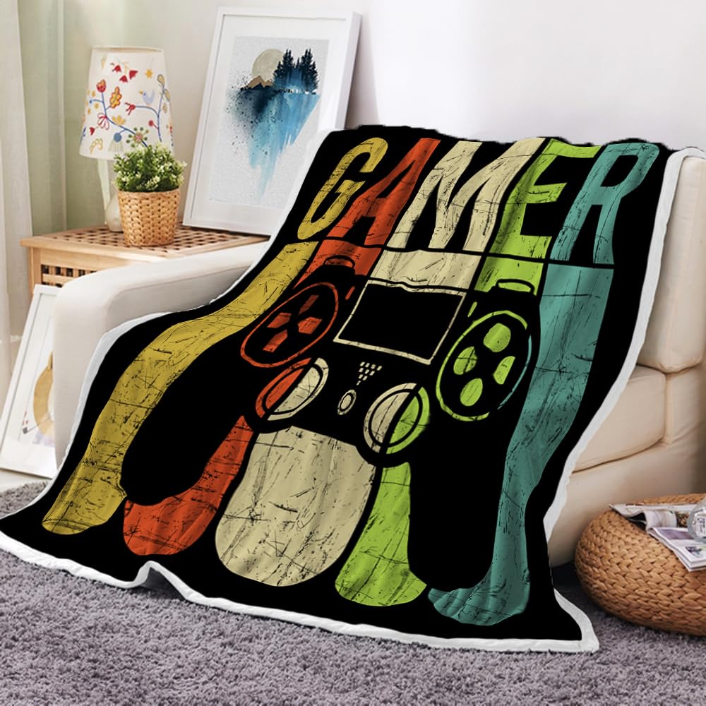 Funny Gamer Blanket for Men Kids Boys Teens, Video Game Fuzzy Fleece Throw Blankets for Couch Sofa Bed, Gaming Soft Throw and Gamepad Blanket Decor Living Room and Bed Room. (50X60)