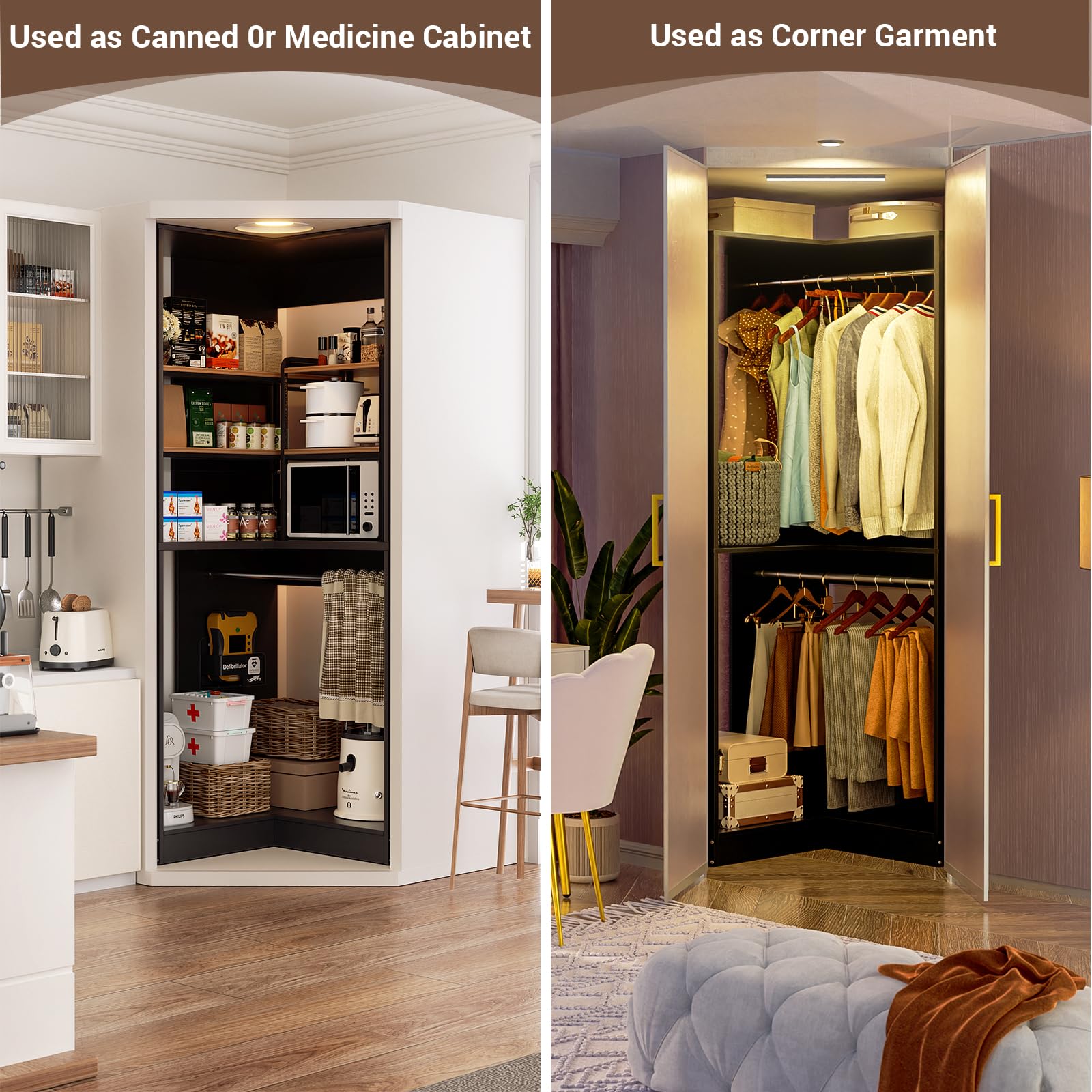Armocity Corner Closet System, 32 Inches Wide Wood Corner Unit with 2 Hanging Rods and All Hardware Kits, 3-Tier 80'' Height Corner Wood Closet Tower, White