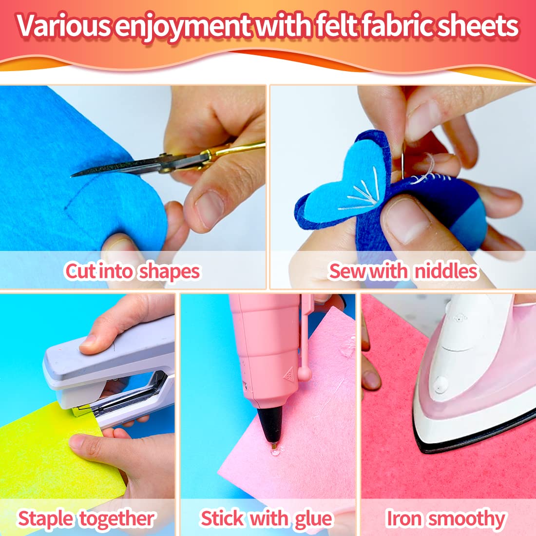 IOOLEEM Yellow Felt Sheets, 30pcs 7"x11.3"(Close to A4 Size - 18x28.5 cm Pre-Cut Felt Sheet for Crafts, Craft Felt Fabric Sheets, Sewing Felt Rectangle for Patchwork.