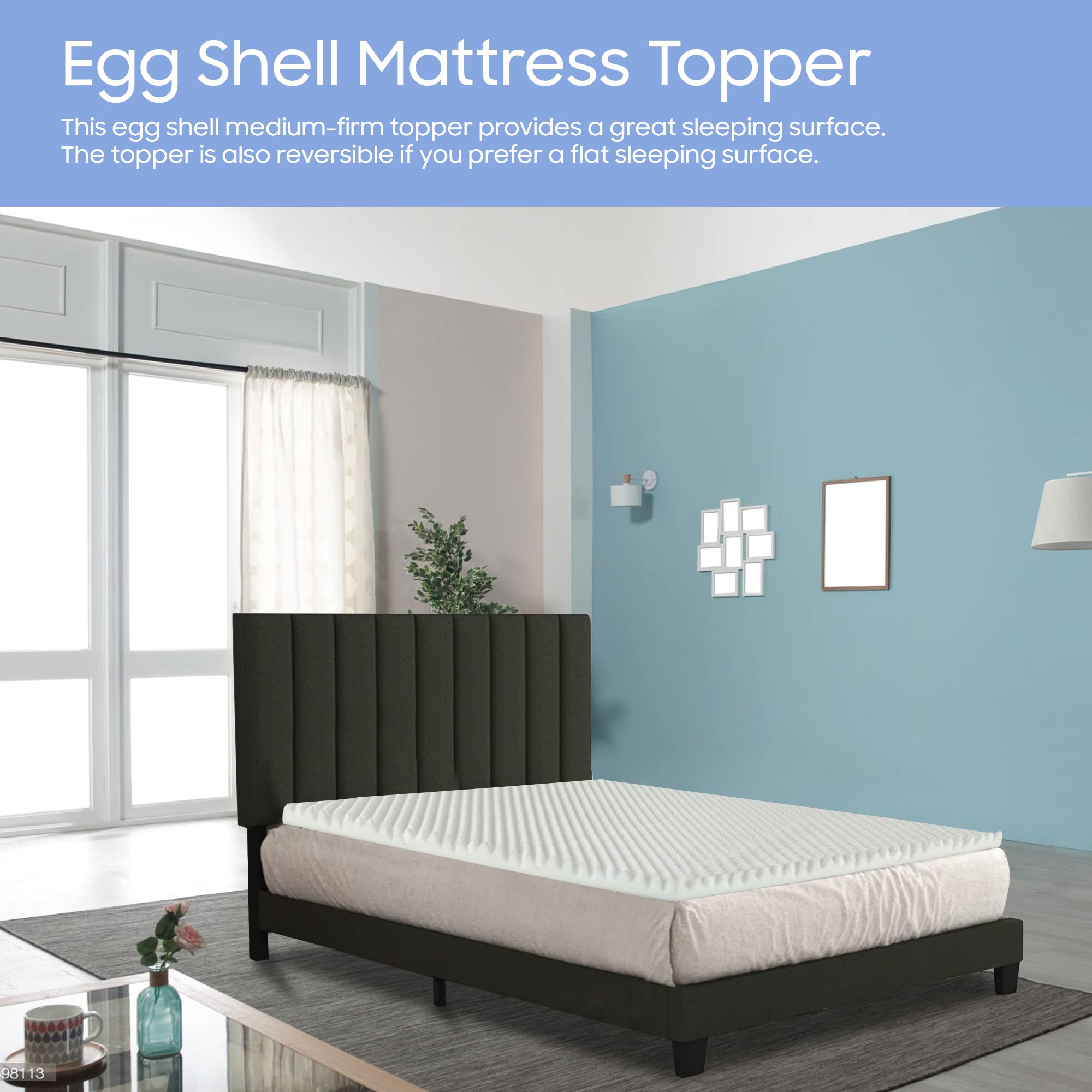 Greaton Breathable 1-inch Convoluted Egg Shell Foam Mattress Topper | Toppers for Mattresses Adds Ultimate Comfort, Reduces Back Pain, Perfect Body Support, Maintain Proper Posture, Full, White