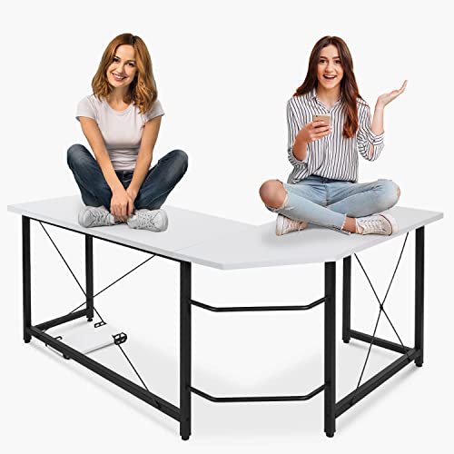 AuAg Modern 66.5ββ L-Shaped Home Office Desk, Larger Sturdy Computer PC Laptop Table, Corner Gaming Desk, Writing WorkstationDesk, Wooden Desk W/Monitor Stand