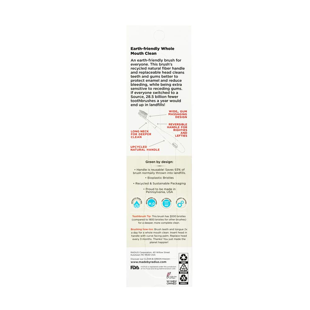 RADIUS Toothbrush Source Floss Brush BPA Free & ADA Accepted Improve Gum Health & Reduce Gum Issues - Medium - Money - Pack of 1