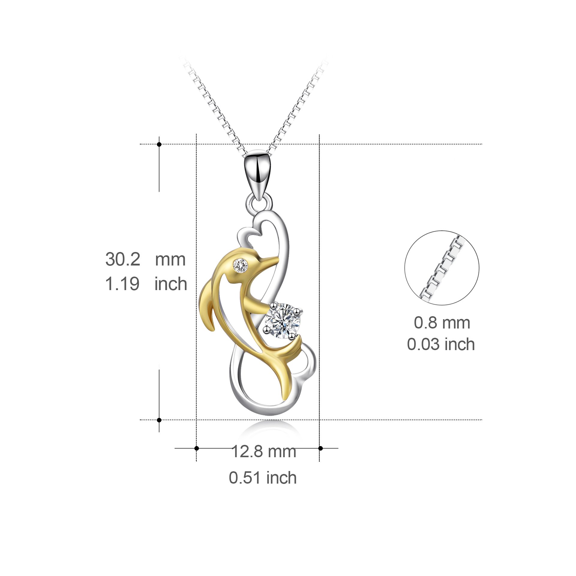 925 Sterling Silver With Cubic Zirconia Dolphin Love Heart Pedant Necklaces 18K Gold Overtone Two Tone Crystal 18 inches Valentineās Gift LSN140