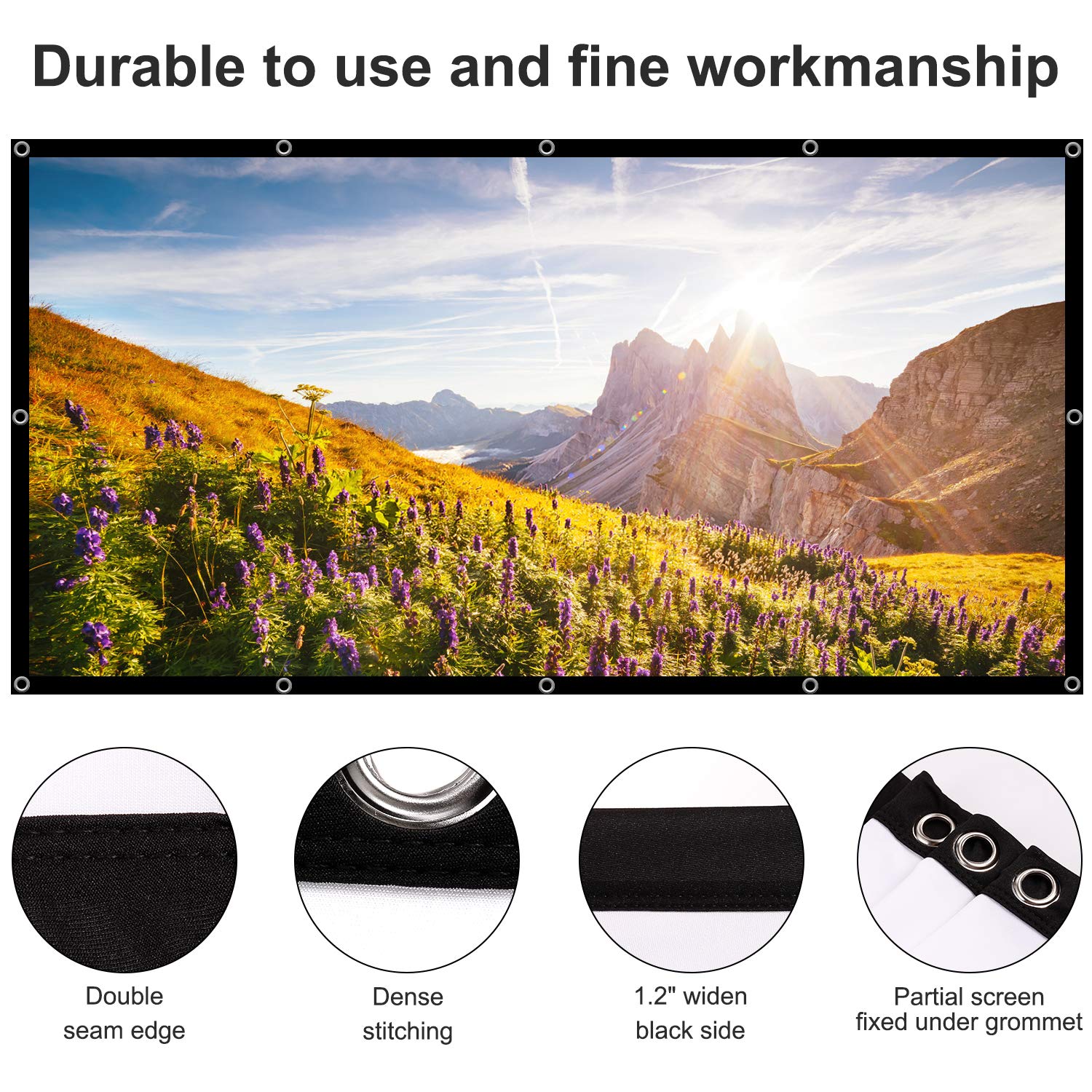 60 inch Projector Screen, 16:9 HD 4K Foldable No Crease Portable Video Projection Movie Screen Grommets for Outdoor Indoor Home Theater