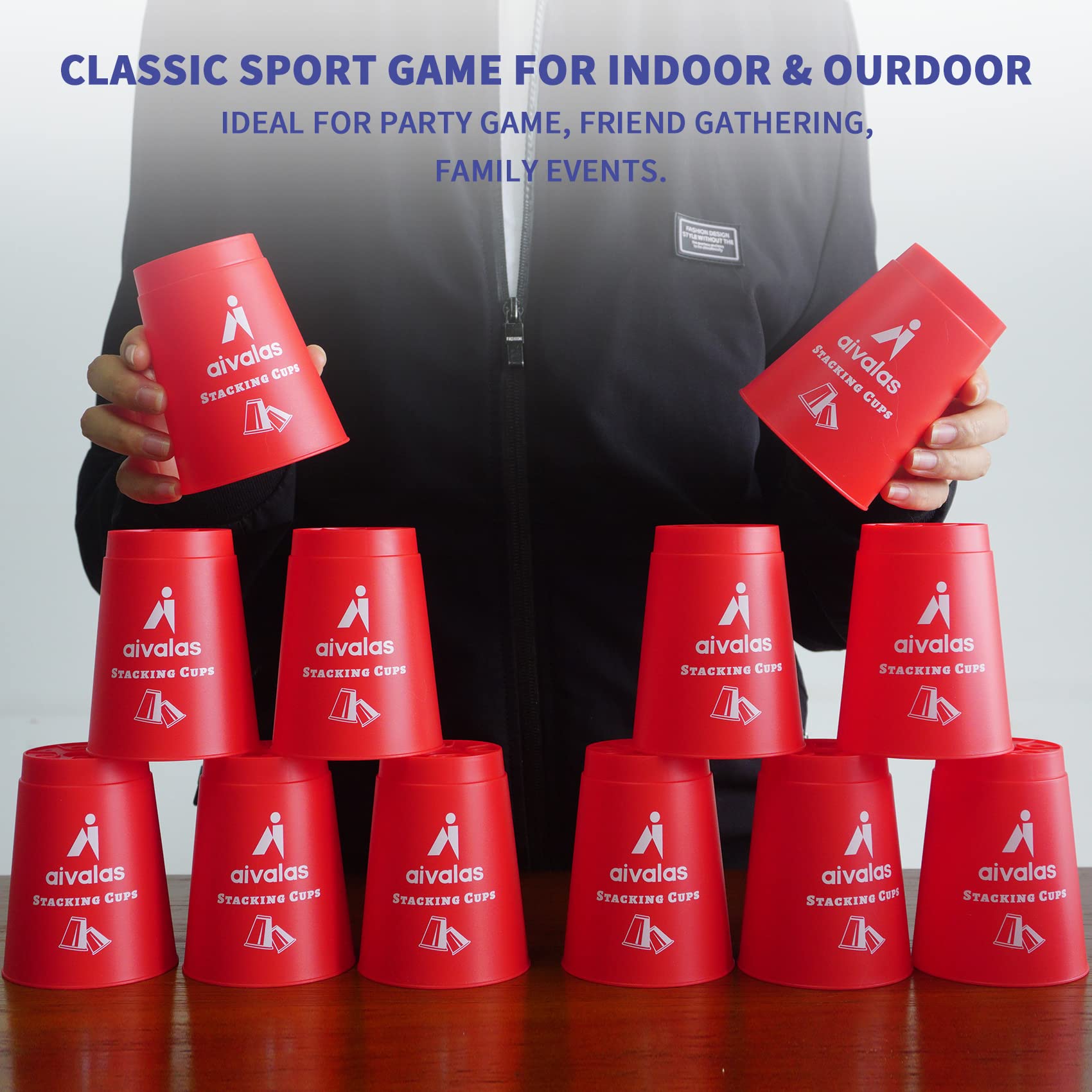 Aivalas Stacking Cups, Quick Stack Cups Game with 12 PCS Stacking Cups & Durable Carry Bag, Classic Stacking Games for Kids Adults Family(Red)