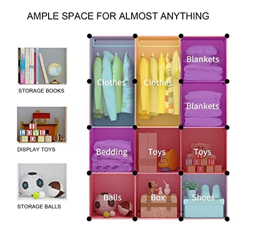 MAGINELS Children Wardrobe Kid Dresser Cute Baby Portable Closet Bedroom Armoire Clothes Hanging Storage Rack Cube Organizer,(Pink, 8 Cube & 2 Rod)