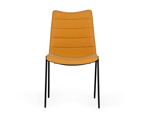 Limari Home Medard Collection Industrial Style Eco-Leather Upholstered Dining Chair with Black Powder Coated Iron Legs (Set of 2), Tan