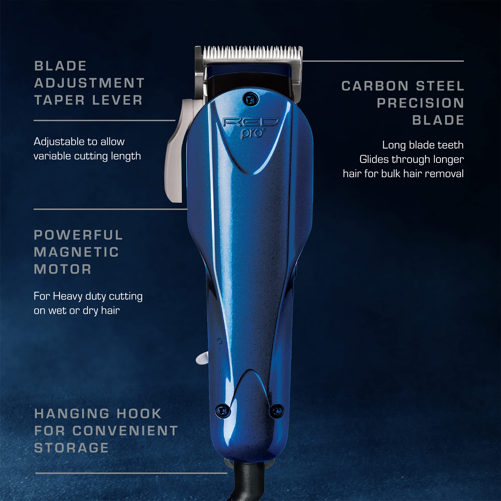 Red Pro Titanium Hair Clipper Made in USA from Imported Parts, Carbon-Steel Blade