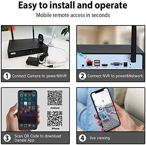 Eversecu 4CH Smart Wireless Security Camera System 4pcs 2K 3MP Outdoor Cameras & DVR Kit Support Face Capture/Record&Playback, Line Crossing/Intrusion Detection, Smartphone PC Remote View