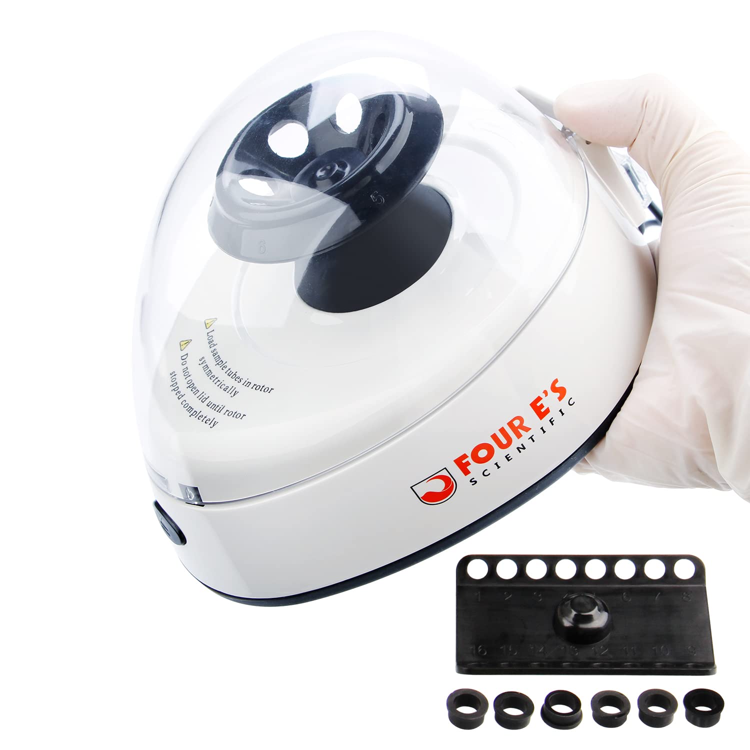 Mini Centrifuge Machine, Four E's Scientific Lab Benchtop Centrifuge 5400rpm, 2000 x g RCF with 2 Interchangeable Rotors for 0.2/0.5/1.5/2mL Tube Capacity
