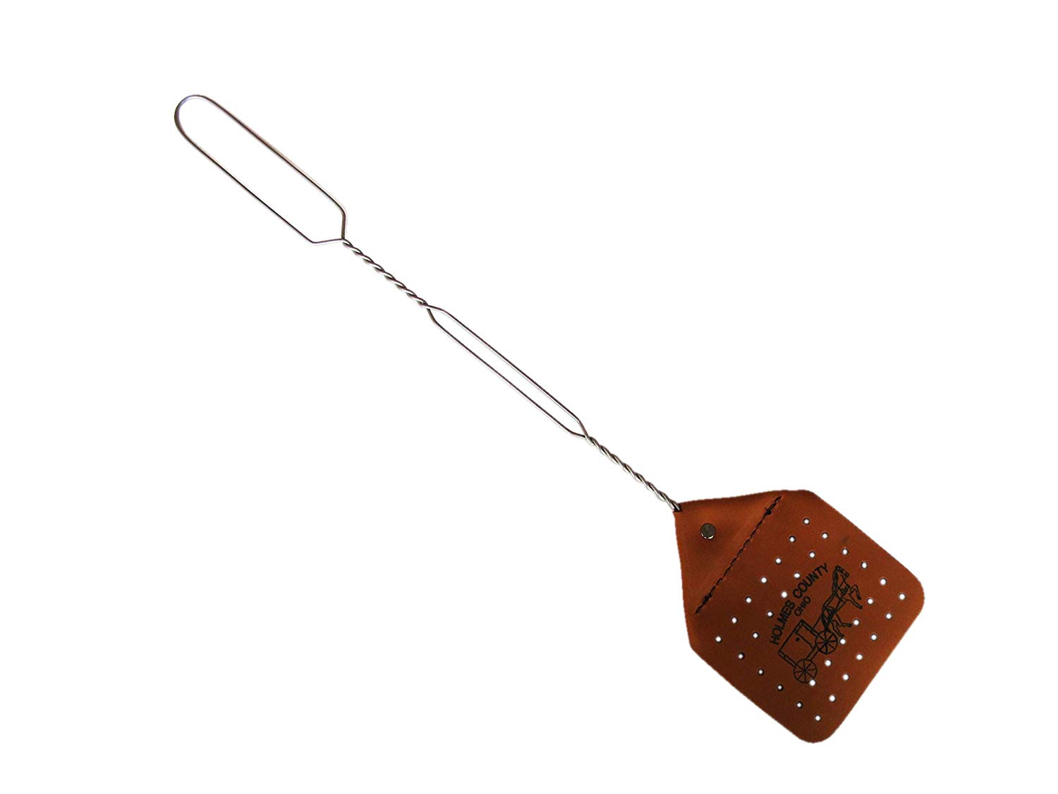 Amish Leather Fly Swatter Brown Holmes County Handcrafted Wire Handle