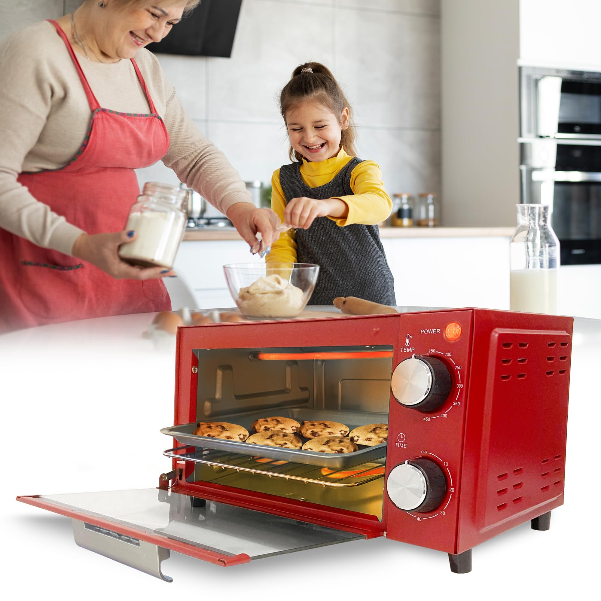 Aiwa 4-Slice Countertop Toaster Oven with Baking Tray, Bake Toast Cook and Broil, Temperature Control, 60 Minute Timer Knob, Automatic Shutoff, Baking Tray and Crumb Tray Included, Black