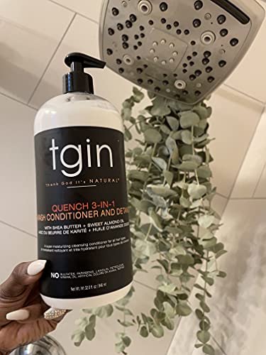 tgin Quench 3-in-1 Co-Wash Conditioner and Detangler for Curly, Coily and Wavy Hair, Rich Moisture for Dry Hair, 13 oz