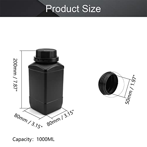 Othmro 5pcs Plastic Lab Chemical Reagent Bottles, 1000ml/33.81oz Wide Mouth Liquid/Solid Square Sample Storage Container Sealing Bottles with Anti-theft Cap Black
