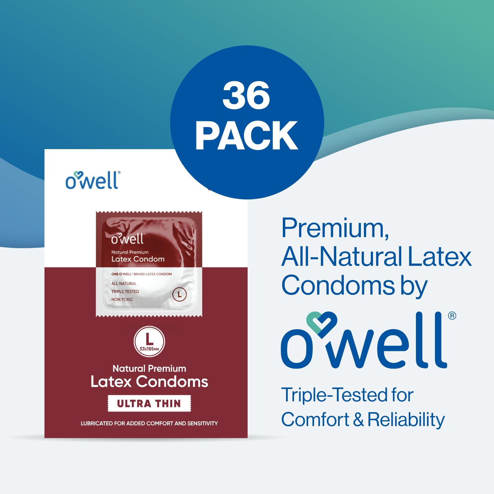 36 Latex, Ultra-Thin Condoms β Triple-Tested Lubricated Condoms with a Silicone Base for Comfortable Birth Control & Pleasure β Natural Latex Condoms for Men (2 x 7.2 in. Flat) by OWELL, Large