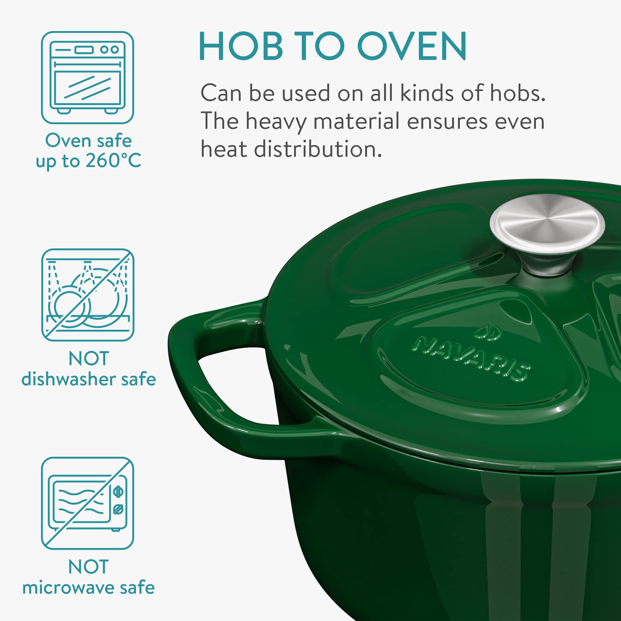 Navaris Enameled Cast Iron Dutch Oven - 2.6-Quart Enamel Coated Casserole Pot with Lid - Suitable for Oven and All Stovetops Incl. Induction - Green