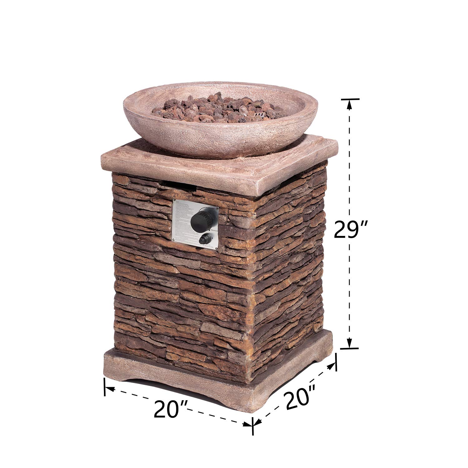 AQUILLA Propane Gas Fire Pit, Stone Imitation Surface, Outdoor 40000 BTU Heater w Free Lava Rocks and Rain Cover, Can Fits 20 Gal Propane Tank (exclud) Inside for Garden, Poolside, Backyard