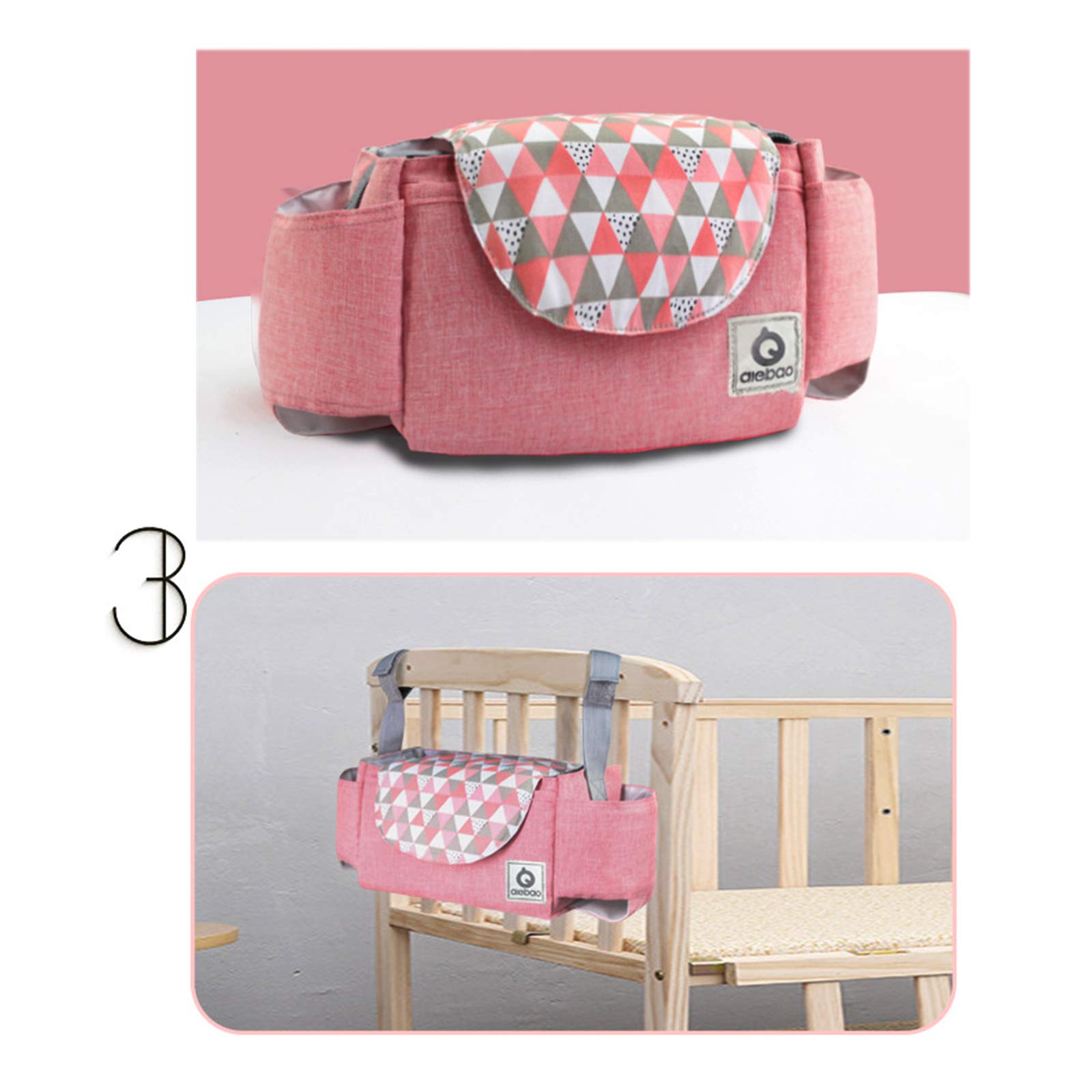 ZIOYCKL Baby Stroller Organizer with Insulated Cup Holders for Smart Moms,Diaper Storage,Secure Straps, Detachable Bag,Compact Design Fit All Strollers Fashionable&beautiful (Pink)