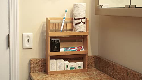 Lipper International Bamboo Wood 3-Tier Spice Rack 8840 - Space Saving 12" x 2.3" Vertical Storage for Spices or Craft Supplies - Attached Ring Hangers, Easy Hand Wash Maintenance