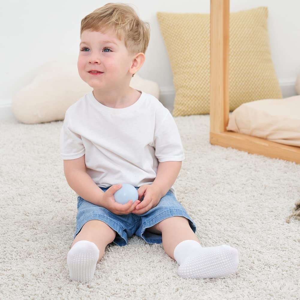 ZAPLES Baby Non Slip Grip Crew Socks with Anti Skid Soles for Infants Toddlers Kids Boys Girls, Assorted 12 Pack, 12-36 Months