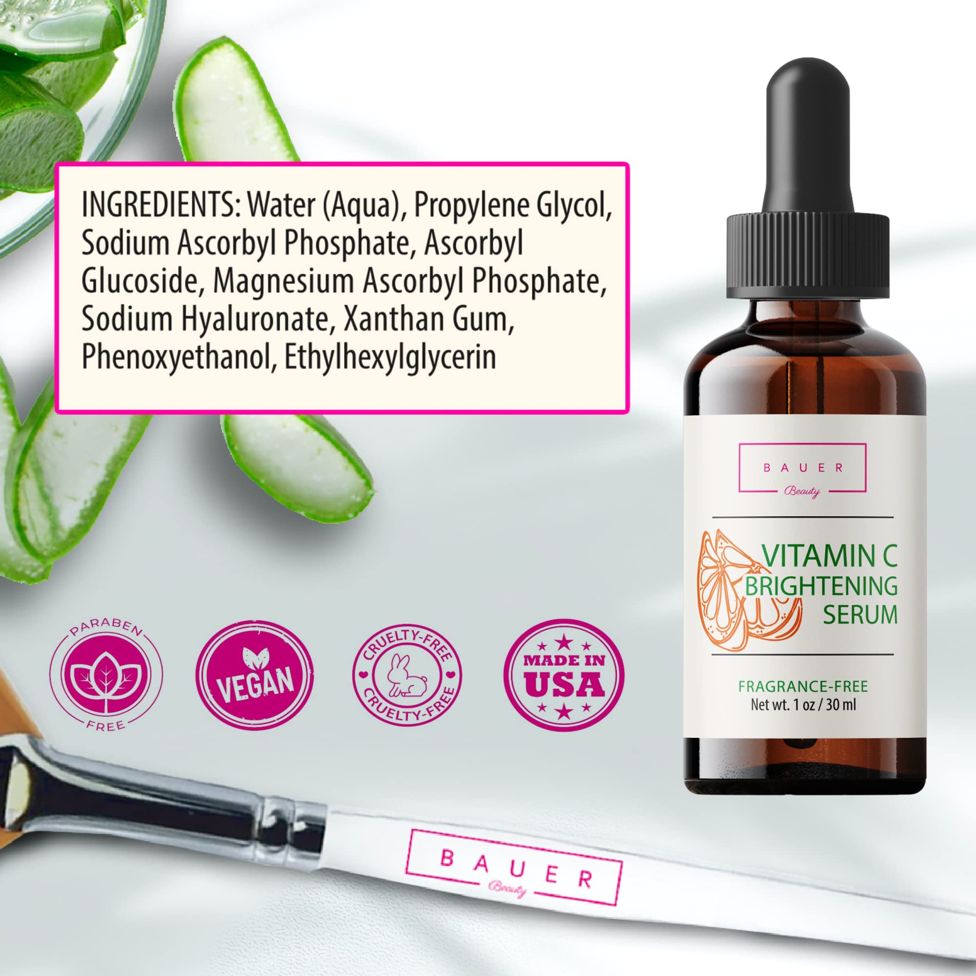 Bauer Beauty Vitamin C Face Serum Improves Skin Brightness, Fine Lines, Anti-Aging Skin Repair, Brighten Dark Spots And Reduce wrinkles