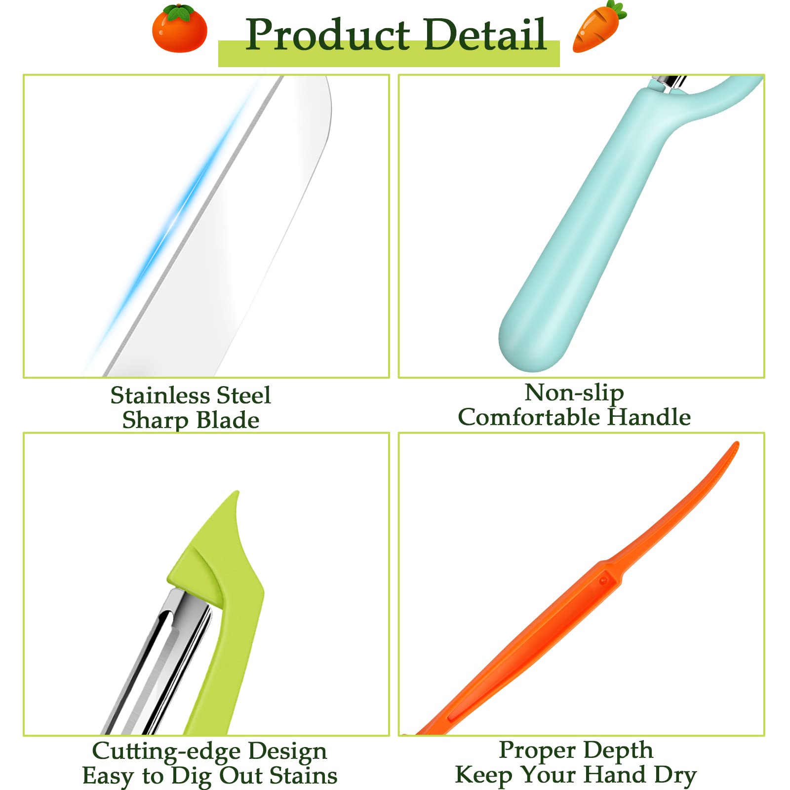4-Piece Vegetable Peeler Set | Y Peeler for Potatoes, Apples, Carrots, Zucchini and Cucumber | Comfortable Grip Handles | Effortlessly Peel Veggies and Fruits