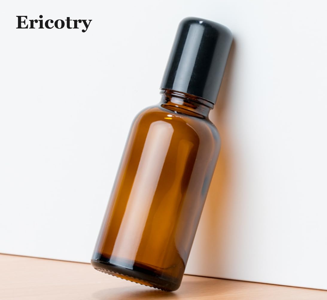 ericotry 4Pcs Brown Glass Roll-on Bottles Empty Refillable Glass Roller Bottles with Stainless Steel Roller Balls and Black Cap for Essential Oil Perfumes Lip Balms Attar Container size 30ml/1oz
